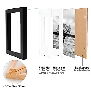 Egofine 5x7 Picture Frames Set of 4, Made of Solid Wood Covered by Plexiglass 3.5x5 and 4x6 with Mat or 5x7 without Mat, for Table Top Display and Wall Mounting Photo Frame White