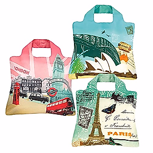 Envirosax Reusable Grocery Bags Foldable Quality Shopping Tote Bag, Set of 3 Traveler, Eco-Friendly Washable for Travel Shopping, Arts Crafts Multi Use