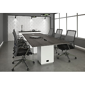 Thaweesuk Shop 24 FT Gray and White Finish High End Modern Executive Rectangle Shaped Conference Table Square Legs Grommets Racetrack Boardroom Meeting Room Desk Office Wood 288''L x 48''W x 30''H