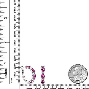 Gem Stone King 925 Sterling Silver Pink Created Sapphire and White Topaz Hoop Earrings For Women (4.24 Cttw, Oval 6X4MM)