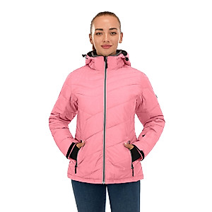 Little Donkey Andy Women's Warm Windproof Ski Insulated Jacket Water Repellent Winter Snowboarding Snow Coat With Detachable Hood Pink XL