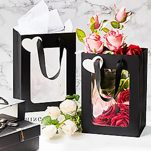 Ocmoiy 12 Pcs Black Kraft Paper Gift Bags with Window, 9.8"x7.1"x5.1" Transparent Window t Gift Bags with Handles for Birthday, Weddings, Festival Party Favor Goodie Bags