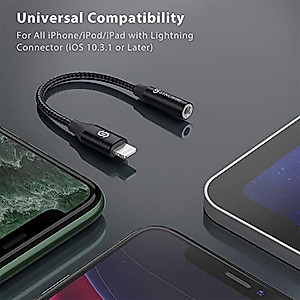 [Apple MFI Certified] iPhone Headphone Adapter, Syncwire iPhone Aux Jack Adapter, Lightning to 3.5mm Dongle for iPhone 14/13/12/11 Pro Max/Pro/Plus/Mini/XR/XS/8/7 Plus-Black 10cm