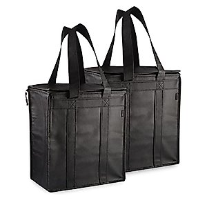 Insulated Shopping Bags for Groceries - 2 Pack Soft Sided Cooler Bag, Insulated Grocery Bags with Zippered Top, Reusable Shopping Bags for Food, Delivery, Catering, Foldable & Collapsible Tote Bags