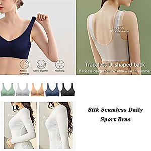 Ultra-Thin Ice Silk Bra, Plus Size Comfort Bra Silk Seamless Daily Sport Bras Beauty Back Yoga Bra with Removable Pads (Black+Blue, 5XL)