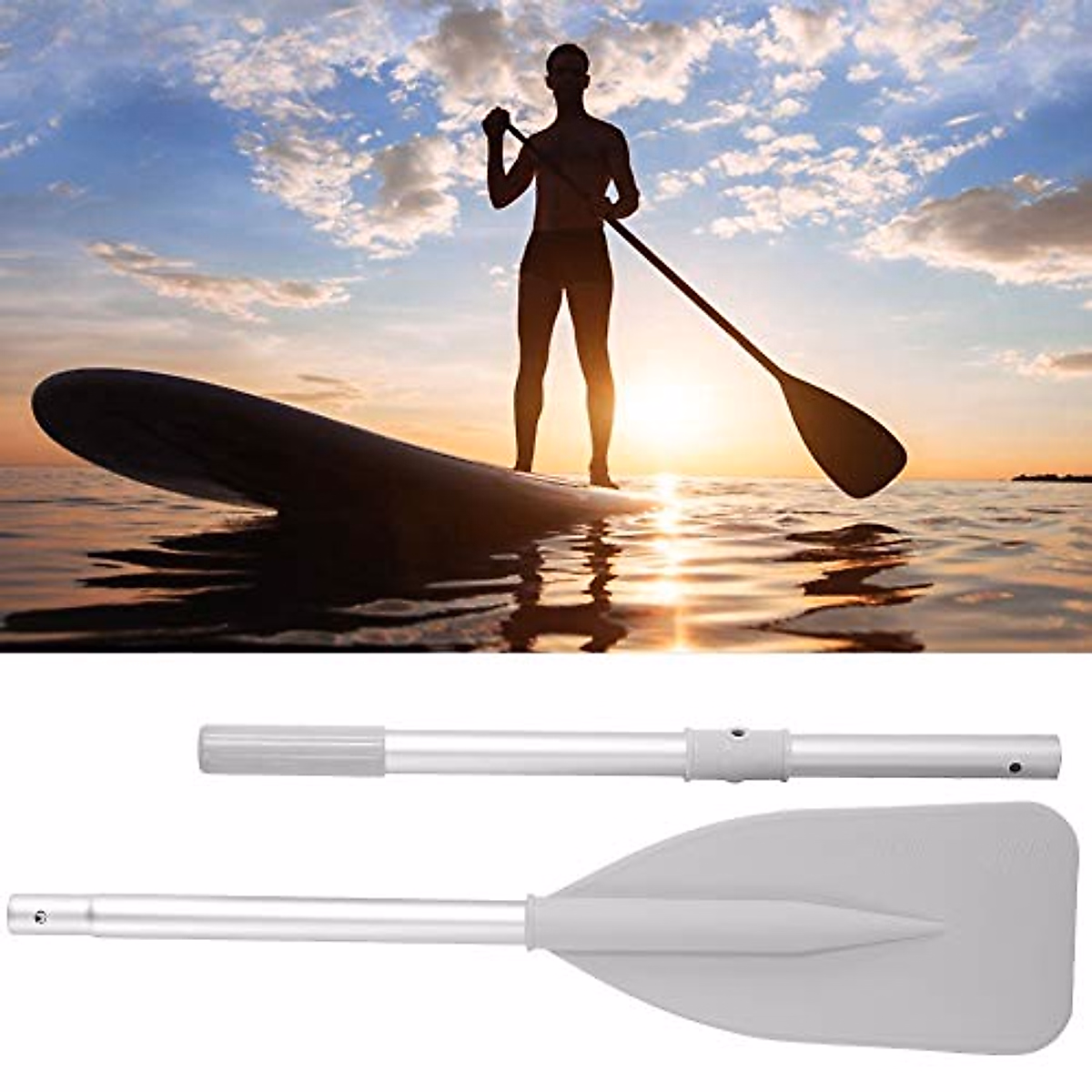 Keenso 2Pcs Inflatable Dinghy Oars, Silver Dinghy Paddle Boat Durable Paddles Plastic for Boat Canoe Water Marine Sports Rowing
