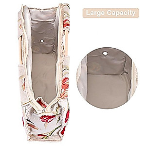 Zerodis Knitting Bag Wood Handle Yarn Storage Crochet Organizer Woven Fabric Storage Bag for Knitting Needles Sewing Tools(Red)