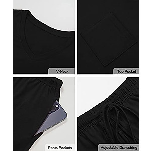 RUBZOOF Two Piece Outfits for Women Short Sleeve V Neck Casual Summer Pjs Lounge Sets Black XL