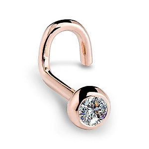 I1 1.5mm 0.015ct. t.w. Diamond Flush Bezel Set Diamond 14K Rose Gold Twist Nose Ring 18G