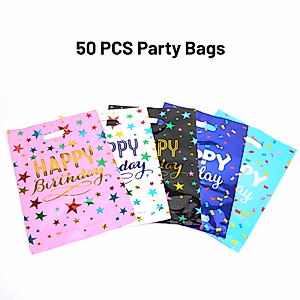 HAPMARS 50pc Party Favor Bags for Kids - With Handles, Goodie Candy Bags for Girls & Boys Birthdays