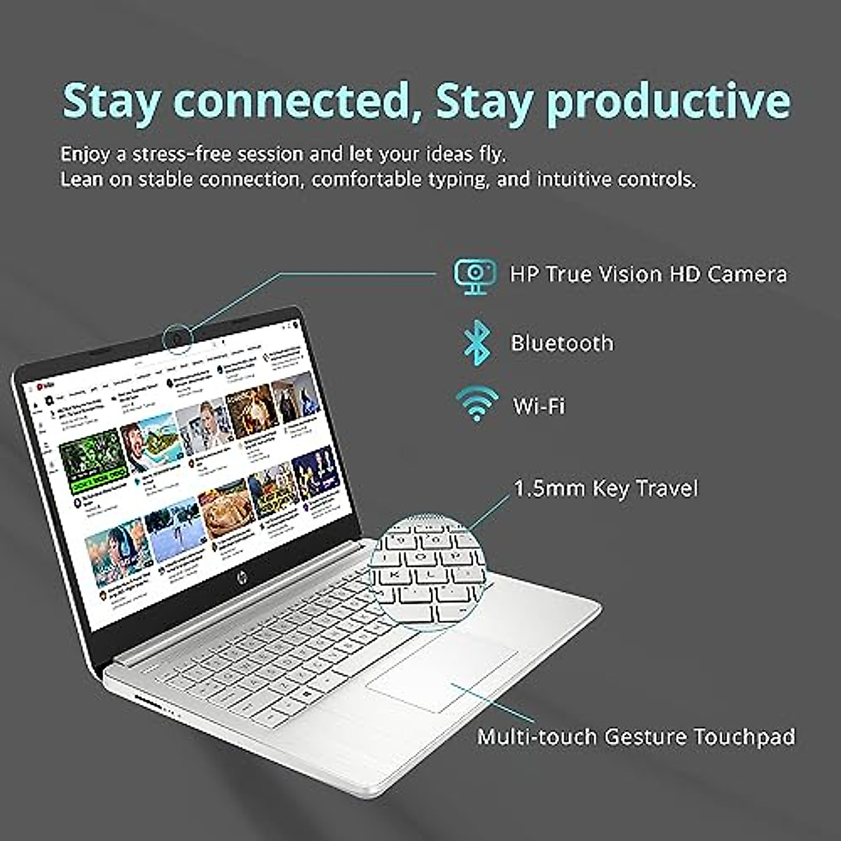 HP 2022 14" HD Laptop, 11th Gen Intel Core i5-1135G7, 16GB RAM, 512GB PCIe SSD, Intel Iris Xe Graphics, HD Webcam, Windows 11, Silver, 32GB Snowbell USB Card