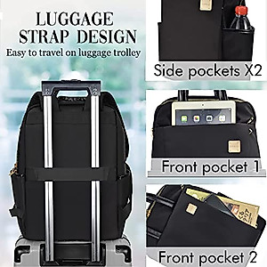 Kamlui Laptop Backpack Purse15.6 Inch16 for Women Business Work Commuter Fashion Carry on Rucsack Satchel Airplane Travel Essentials Accessories Black Laptop Bag