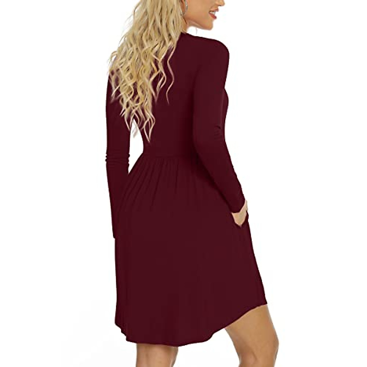 LONGYUAN Womens 2024 Casual Homecoming Winter Dresses Soft Long Sleeve Swing Christmas Dress Large, Wine Red