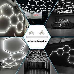 CDKMAX LED Hexagon Garage Light 3.0 Hex Grid Honeycomb LED Shop Light 135W 21400LM 6500K Hexagon Lighting System Car Detailing Shop LED Ceiling Lights for Home Gym Garage Workshop Basement Warehouse