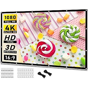 Projector Screen 120 inch, Taotique Movie Projector Screen 16:9 Foldable and Portable Anti-Crease Indoor Outdoor Projection Double Sided Video Projector Screen for Home, Party, Office, Classroom