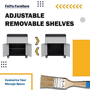 1 Drawer 2 Doors Rolling Adjustable Shelves Metal Storage Cabinet Black/Grey for Garage Utility Room Single Drawer & 2 Doors