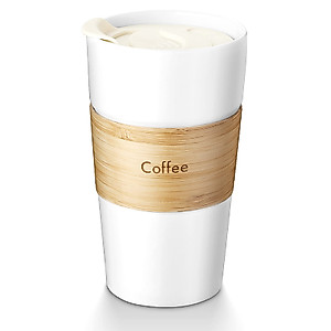 Kopmath Ceramic Travel Coffee Mug, 16 oz Travel Mug with Lid, Splash Proof, Anti-Scald Sleeve, Microwave Dishwasher Safe, Portable To Go Tumbler, Large Coffee Cup for Car Cup Holder, Gift