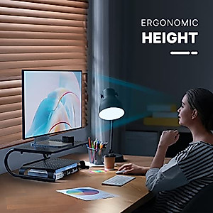 HUANUO Monitor Stand, 2 Tier Monitor Riser with Storage, Vented Computer Monitor Stand, Desktop Stand, Desk Shelf for Printer, Screen, PC, Gaming Console, for Home & Office