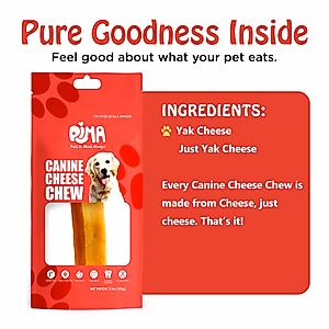 PIMA - Canine Cheese Chew, Natural Yak Chews for Dogs 55 lbs or Smaller, Lactose-Free Yak Cheese Chews, Himalayan Yak Cheese Dog Chew with Protein and Vitamin E, D and A, Large, 1 Chew, 3.3 oz