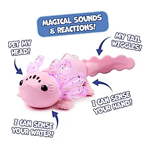 Fingerlings Interactive Baby Axolotl with Inflatable Pool, Alix, Swims and Lights Up in Water, Rainbow Lights Tell Your Mood (Ages 5+)