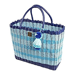 Simply Southern Key Largo Tote | Womens Woven Tote Bag (Blue Stripe, Small)