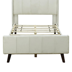 Twin Size Bed Frame,Velvet Upholstery with Headboard and Support Board,No Springs,Non-Slip and Noiseless, Easy Assembly,Beige
