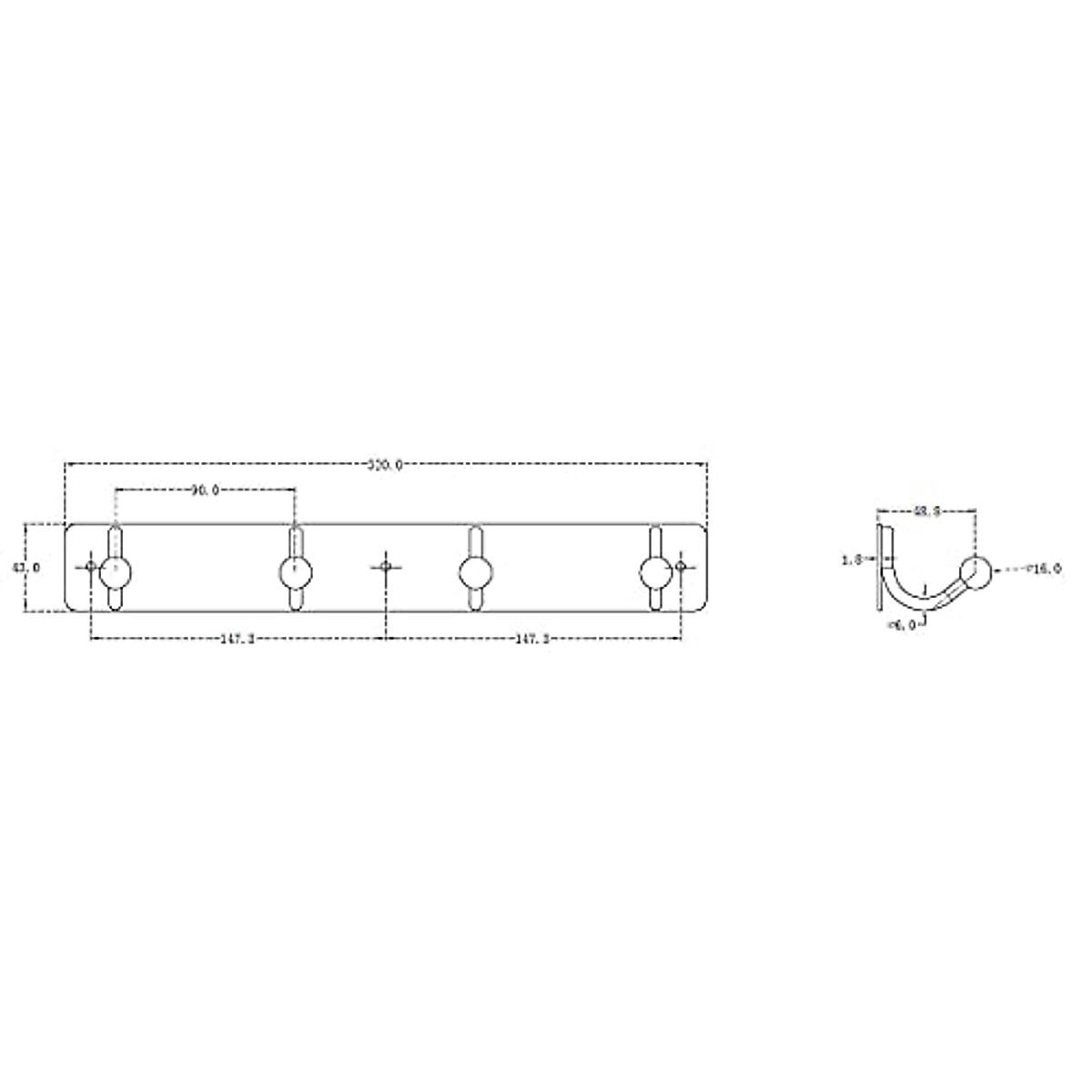 Richelieu Hardware 16218 Utility Hook Rack 12-5/8 in (320 mm), Matte Black