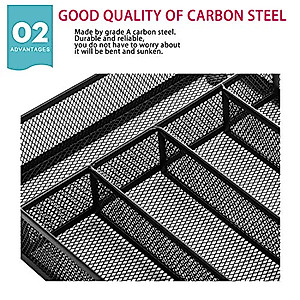 JANE EYRE Utensil Drawer Organizer, Cutlery Tray Silverware Flatware Storage Divider for Kitchen, Mesh Wire with Non-slip Foam Feet, 5 Component, Black