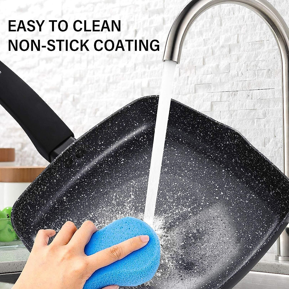 KOCH SYSTEME CS 9.5 Inch Nonstick Grill Pan for Stove Tops, Marble Coating Square Grill Skillet with Lid, Fry Pan Compatible with all Stoves, Ultimate Nonstick Skillet with Bakelite Handle, Toxic-Free