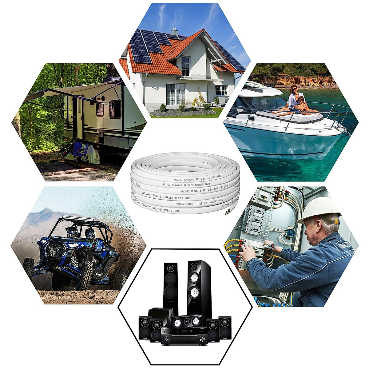 12 Gauge Marine Wire 12/3 12AWG Marine Grade Wire Triplex Tinned Copper Boat Cable,12 Gauge OFC Oxygen Free Copper Cable for Automotive RV Boat Speaker Solar Outdoor - 50ft