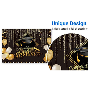 Funnytree 82" x 59" 2024 Class Graduation Photography Backdrop Black and Gold Bachelor Cap Balloon Grad Congrats Party Banner Background for Picture Photo Photobooth Decoration
