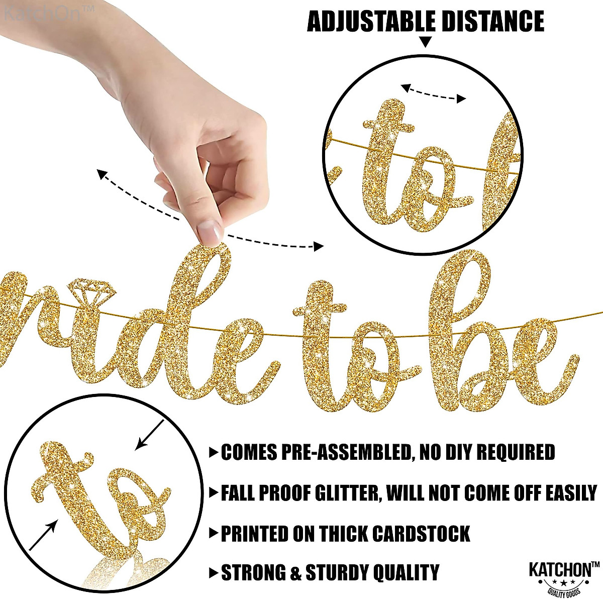 KatchOn, Gold Glitter Bride To Be Banner - 10 Feet, No DIY | Gold Bride to Be Sign for Bachelorette Party Decorations | Bridal Shower Banner for Bridal Shower Decorations | Bride To Be Decorations