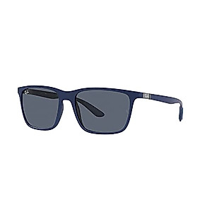 Ray-Ban RB4385 Liteforce Rectangular Sunglasses, Matte Blue/Dark Grey, 58 mm