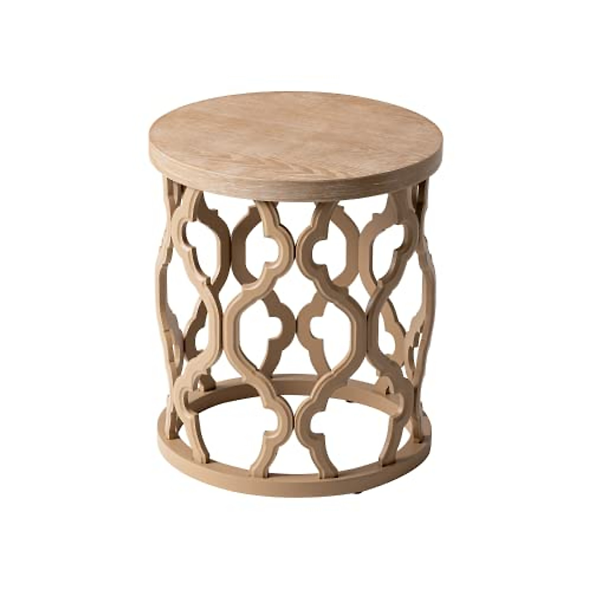 COZAYH Farmhouse End Table, Distressed Wood Top Side Table with Curved Motif Frame Base for Boho, Rustic, Round, Natural