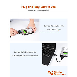 CableCreation SATA to USB 3.0 Cable, USB 3.0 to SATA Adapter, Compatible with 2.5" SATA III HDD&SSD Hard Disk Driver, 0.5FT, Black-External HDD Converter for Data Transfer