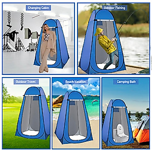 Pop Up Privacy Shower Tent, Portable Camping Shower Tent, Camping Toilet Changing Room Sun Shelter with Window for Camping and Beach, Portable Pop Up Changing Tent with Carry Bag (Blue)
