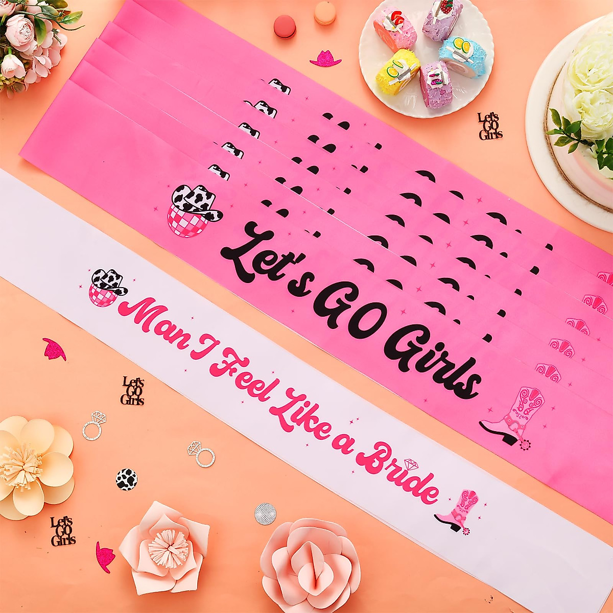 Serencatcher 7Pcs Disco Cowgirl Bachelorette Party Decorations, Cowgirl Bride Sashes for Man i Feel Like a Bride Bachelorette Lets Go Girls Bridal Shower Party Decorations Last Rodeo Party Supplies