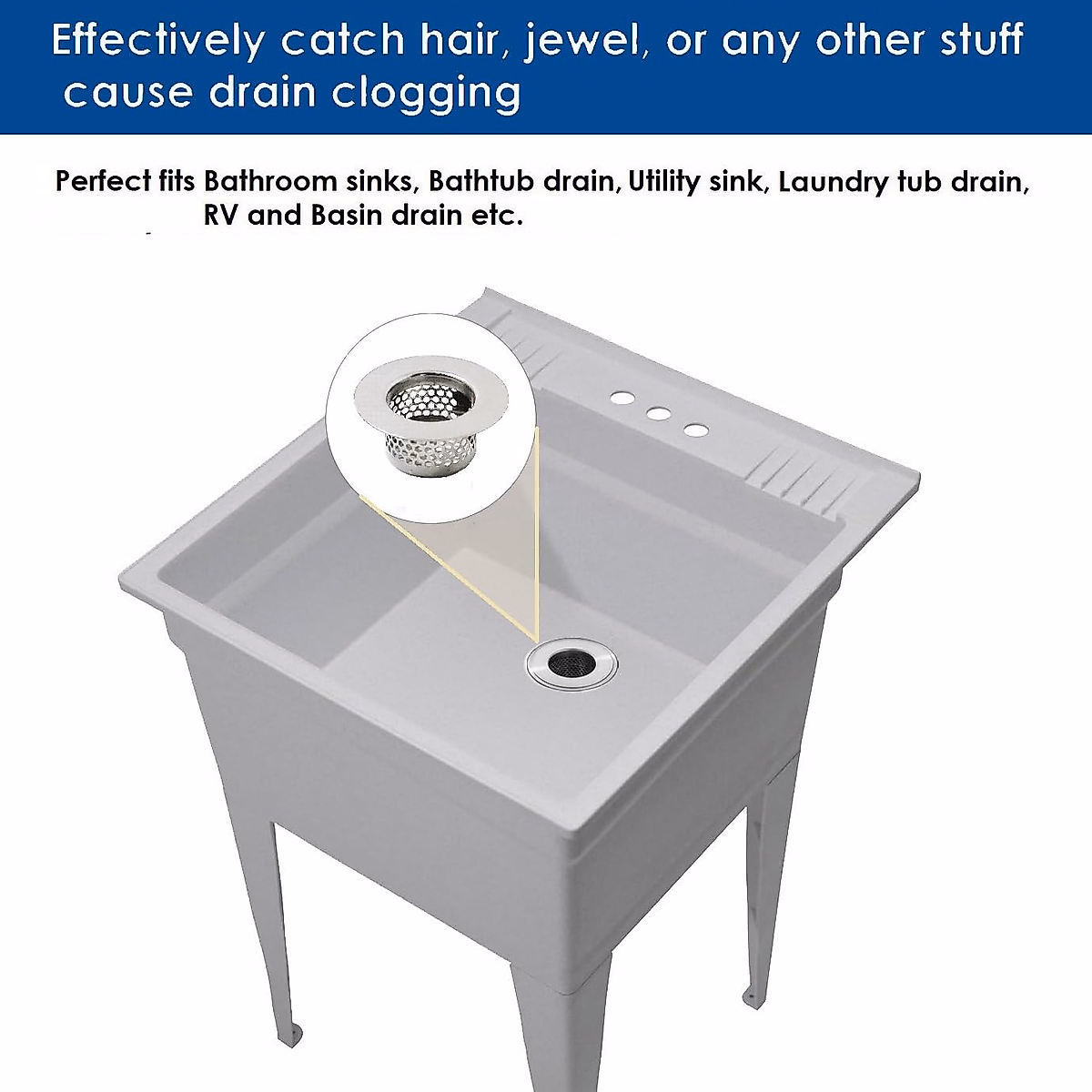 CNSZNAT Bathtub Drain Cover, Bathroom Sink Strainer, Drain Hair Catcher for Bathtub Laundry Utility Sink, Fit Hole Size from 1.55" to 1.8" and Depth Than 1" (3-Pack)