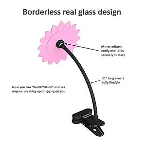 WatchYrBack Clip-On Convex Desk and Cubicle Mirror to See Behind You. Pink Flower Design. Wide Angle View Clear Reflection. Real Glass Mirror. Clip to Monitor and Anywhere up to 2" Thick