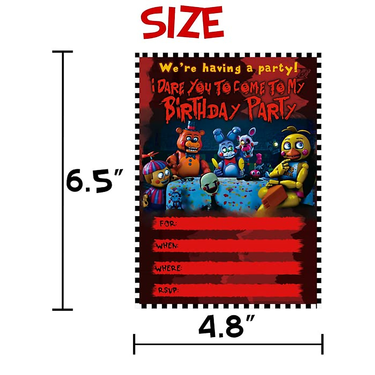 20 Set Fnaf Birthday Invitation Cards Bear Game Friends Invite Party Supplies Gift Card