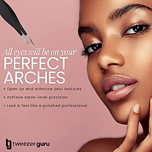 Tweezer Guru Pointed Tweezers - Sharp Precision Needle Nose Tip, Best Tweezers for Eyebrows and Ingrown Hair, Surgical Pointed for Blackheads & Splinters (Black)