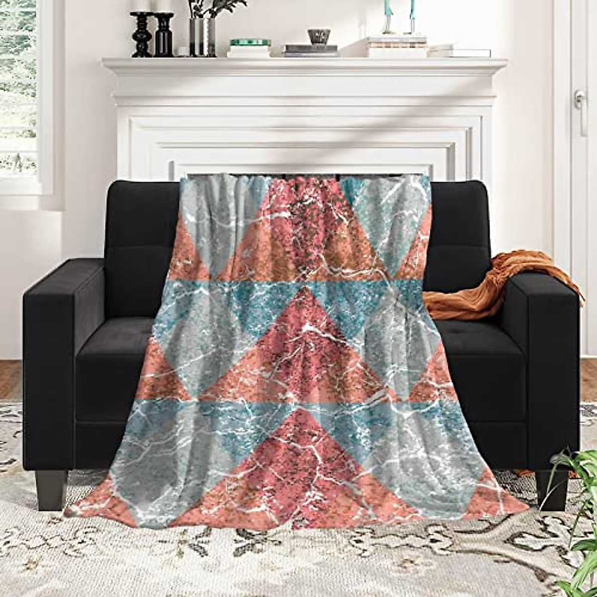 Christmas Blanket 40x60 Inches Warm Cozy Blanket Soft Flannel Blanket Throws Compatible with Marble Geometric Triangle Red for Living Room Sofa Beding Couch Travel Camping All Seasons