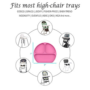 Silicone Suction Plates for Babies, Stick to High Chair Trays and Table, Divided Baby Dishes, Perfect Kids Plates, BPA Free