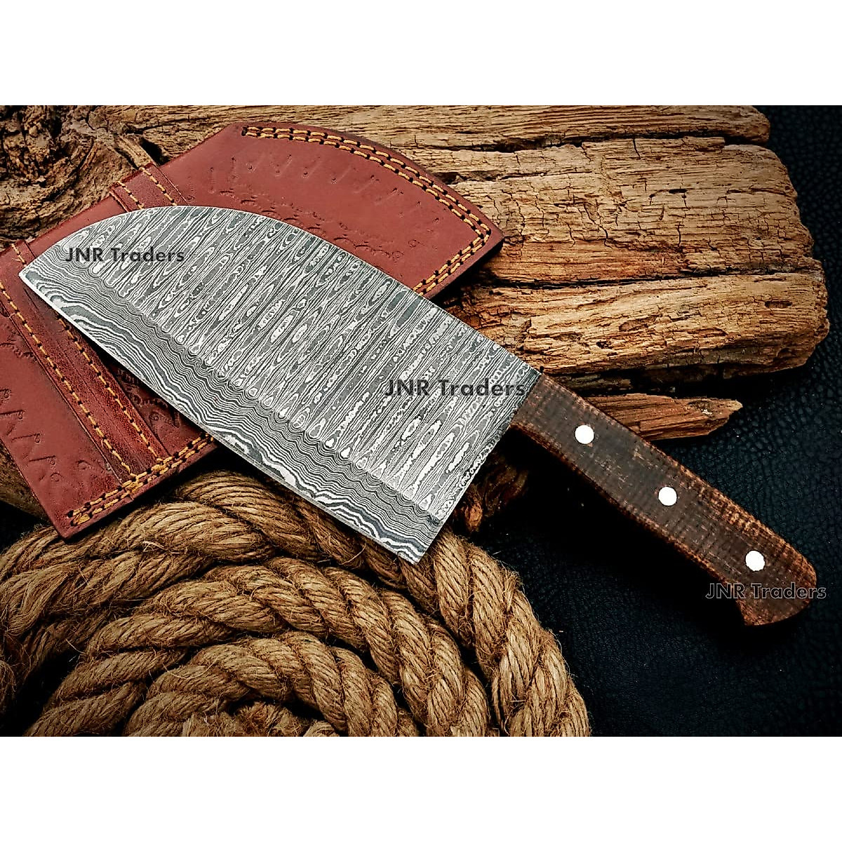 Custom Handmade Damascus Steel Serbian Chef knife - Damascus Meat Cleaver Knife - Butcher Knife for Meat Vegetables Cutting JNR -0224