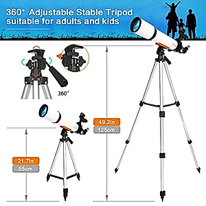 Telescope for Kids&Adults Astronomy Beginners, German Technology AZ Mount Astronomical Refracting Telescope, 70mm Apterure 500mm Focal Length（20X-150X）,with Red-dot finder&Phone Adapter&Waterproof Bag