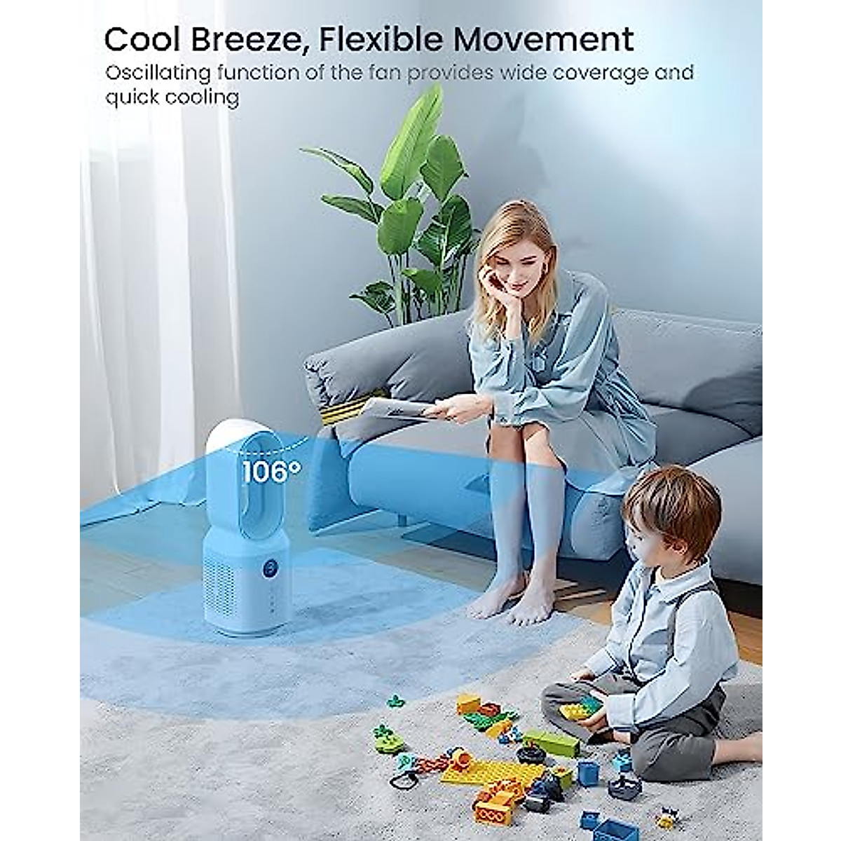 let'me Desk Fan, 13 Inch Bladeless Fan 4400mAh Battery Operated Fan Small Office Fan, USB Portable Fan With Comfy Wind, Desk Fans MINI Quiet with 3 speeds Touch Control for Office Bedroom Dorm