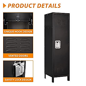 Anxxsu Metal Locker Storage Locker, 55" Lockers for Employees, Metal Locker Cabinet for Home, Bedroom, School, Office, Gym
