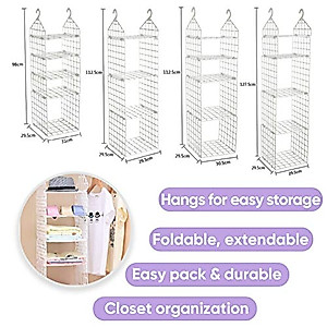 ARTIBETTER Closet Organizer 4 Tier Foldable Hanging Closet Organizers Collapsible Wardrobe Shelves Plastic Storage Basket for Hat Clothing Sweaters Towels Pajamas Storage Shelves
