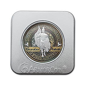 Firefighter Brotherhood Challenge Coin Saint Florian in Deluxe Display tin with Bonus polishing Cloth