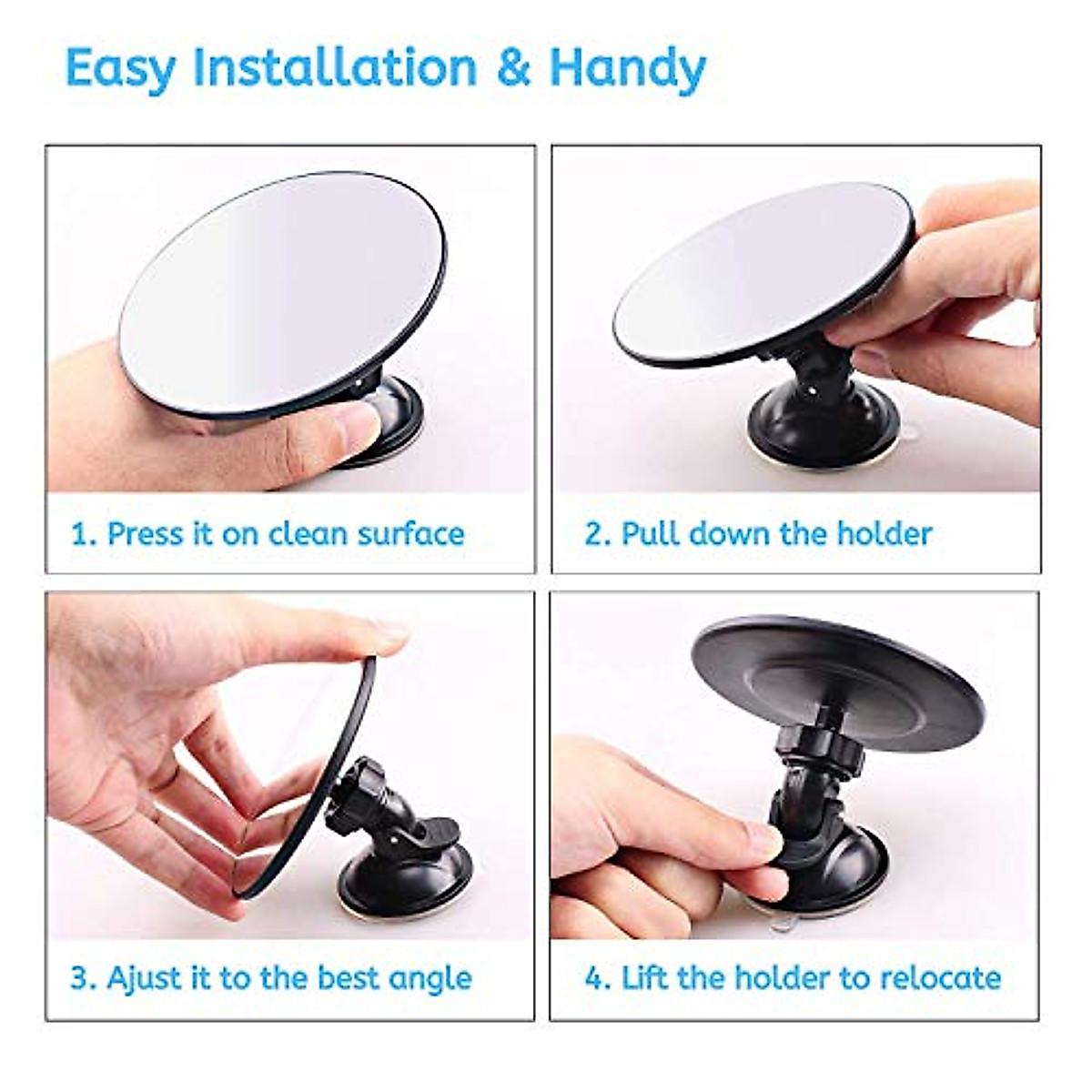 Baby Car Mirror Suction Cup, Baby Mirror for Car Rear Facing Seat Infant Adjustable Forward Facing Baby Rear View Mirror, Back Seat Infant Car Mirror Rearview Mirror for Cars without Headrest